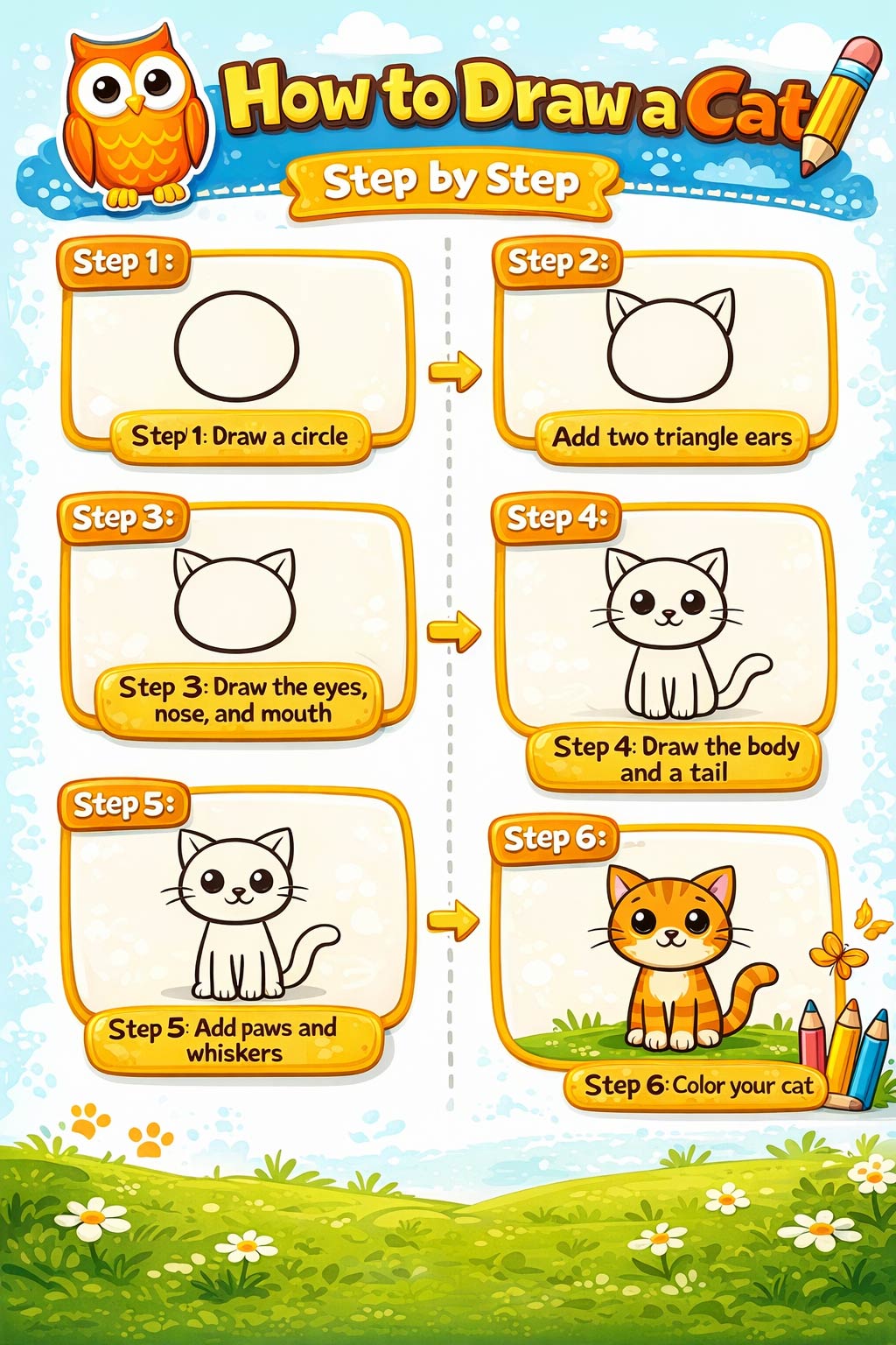 How to Draw a Cat – Step-by-Step Instructions for Kids - Smart Kids 123